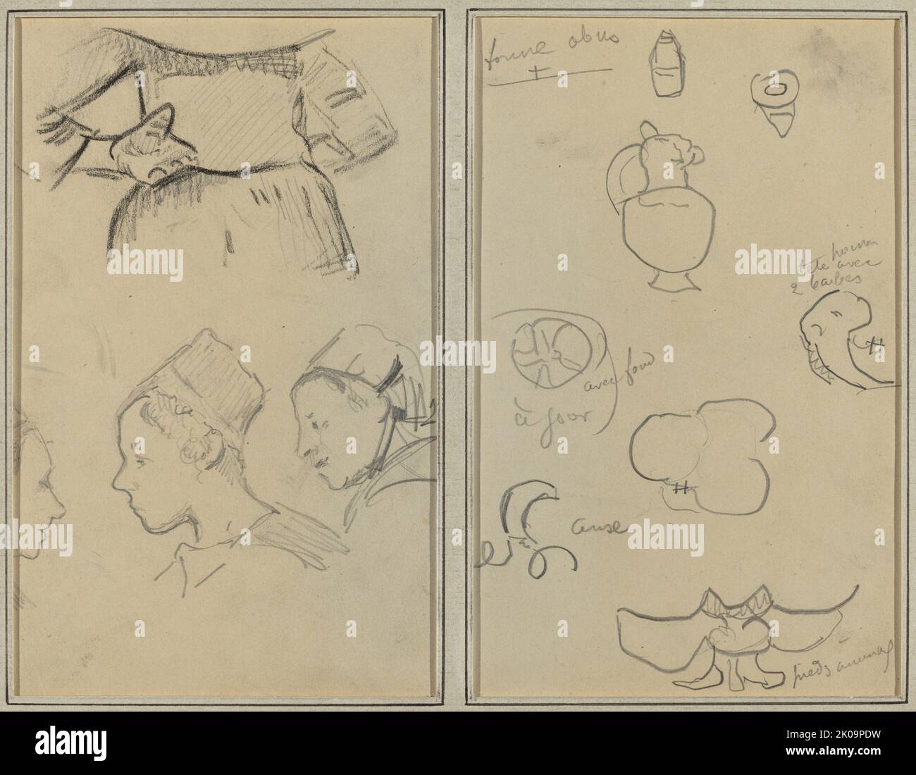 Four Studies of Breton Women; Shapes and Vases [verso], 1884-1888 Stock ...