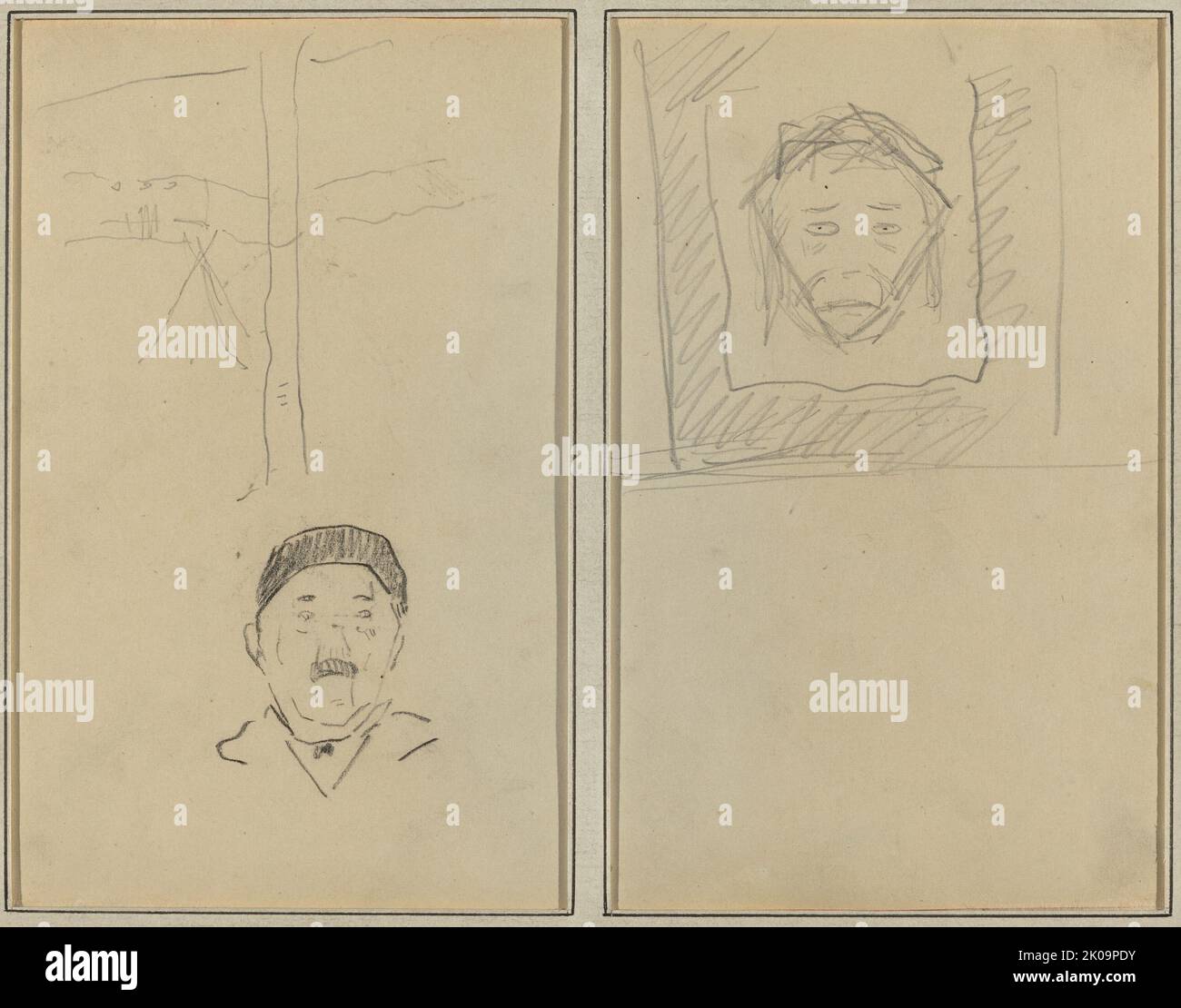 Landscape and Head of Man; Head of Monkey Inside a Square [recto], 1884 ...