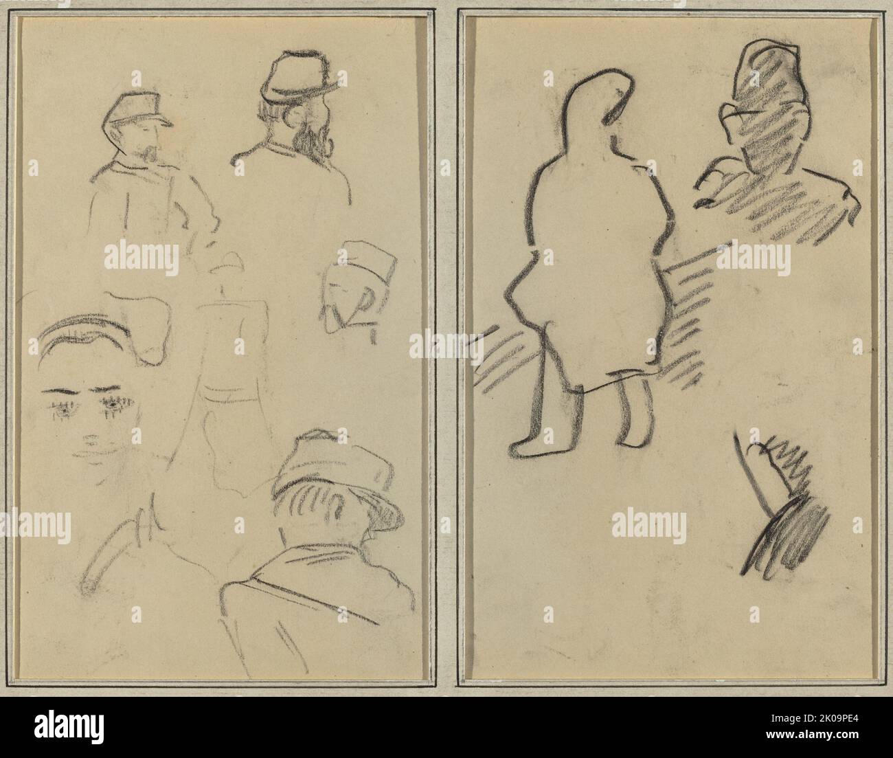 Five Studies of Soldiers and a Woman's Face; Two Figures [recto], 1884 ...
