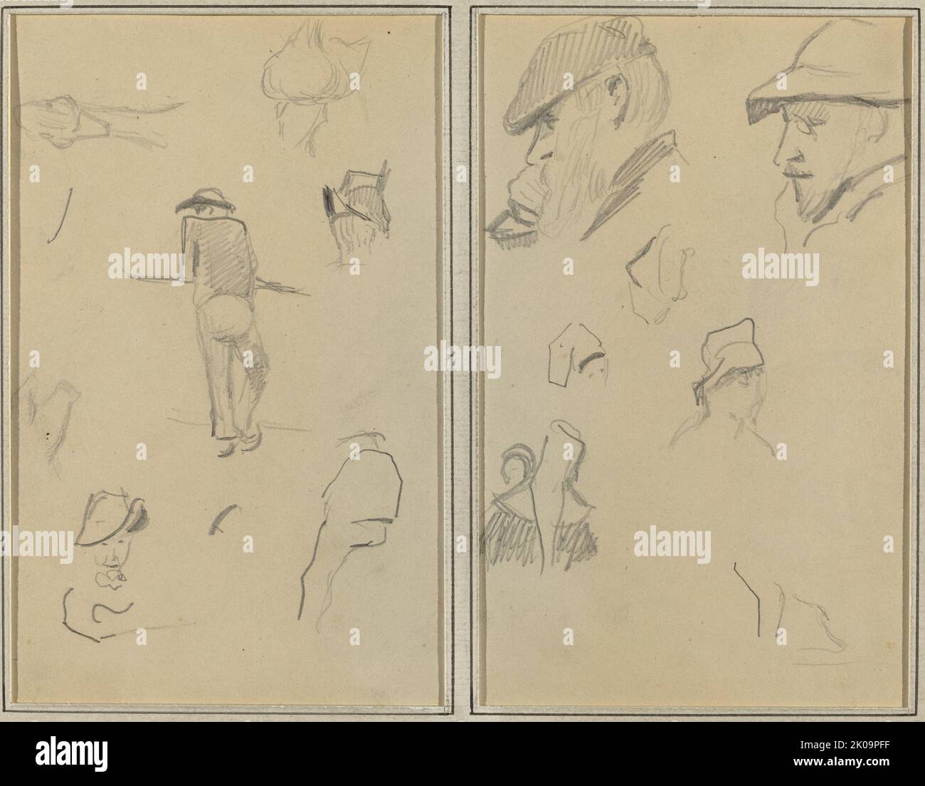 A Man Leaning on a Wall with Five Other Studies; Two Bearded Men ...