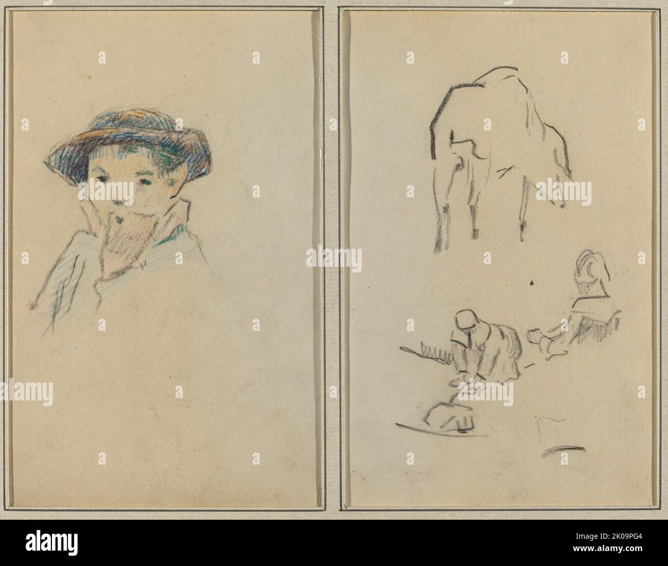 Little Breton Boy; A Pig and a Washerwoman [recto], 1884-1888 Stock ...