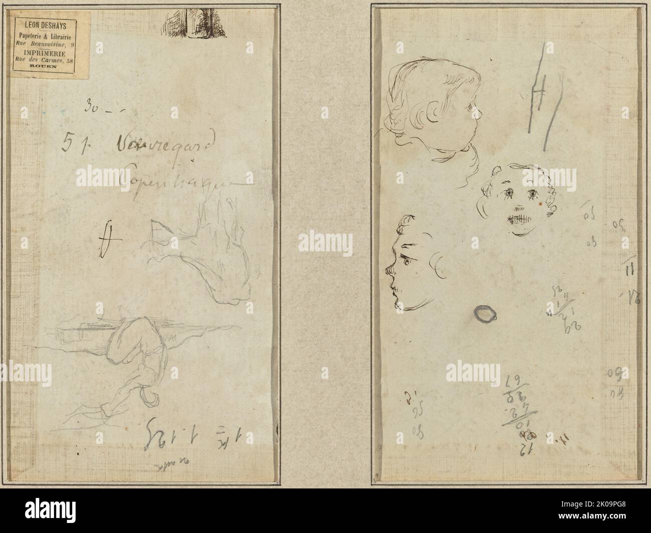 Seated Figure and a Cow; Three Studies of a Child's Head, 1884-1888 ...