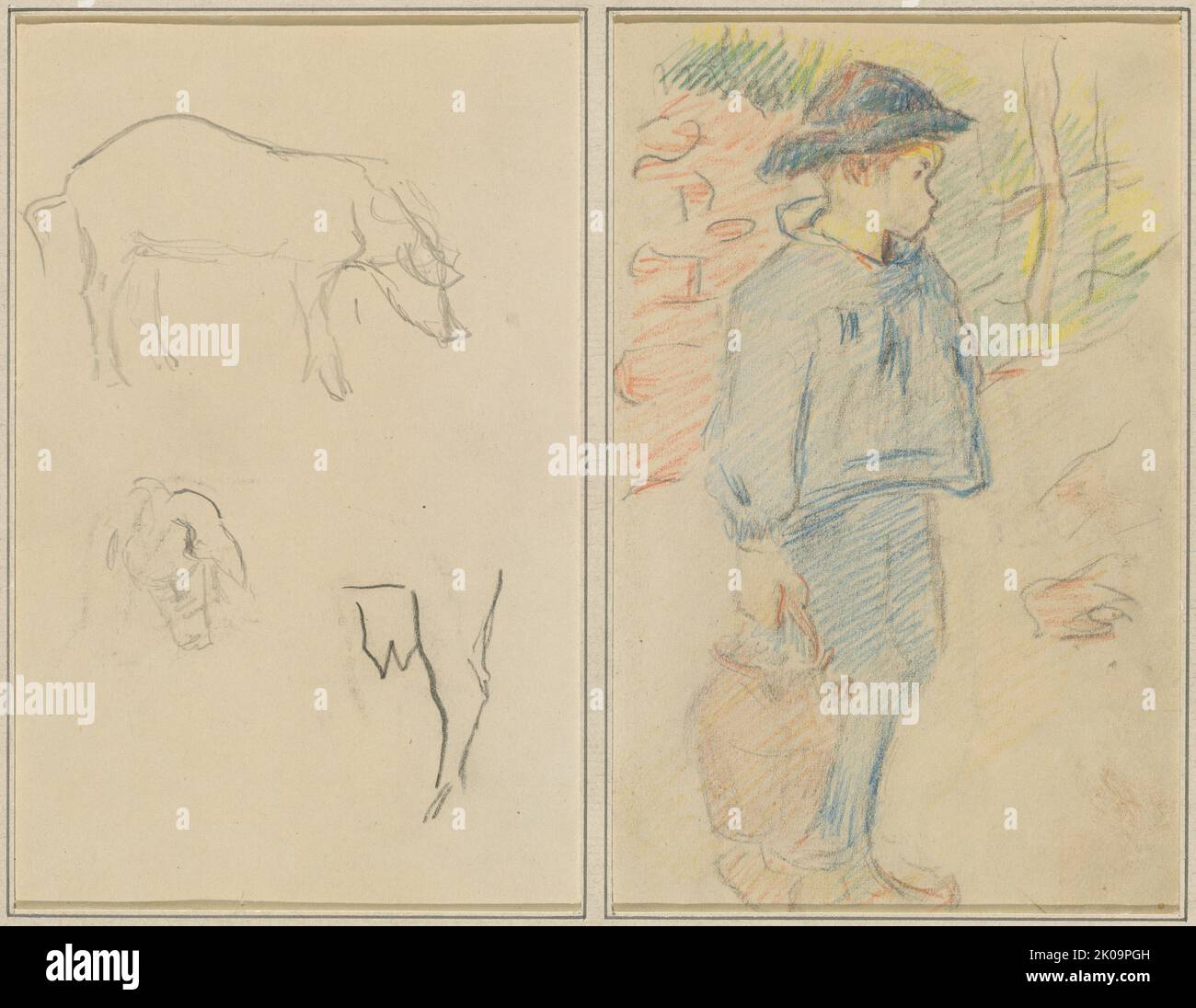 Three Studies of a Pig; Breton Boy Walking with a Jug [recto], 1884 ...