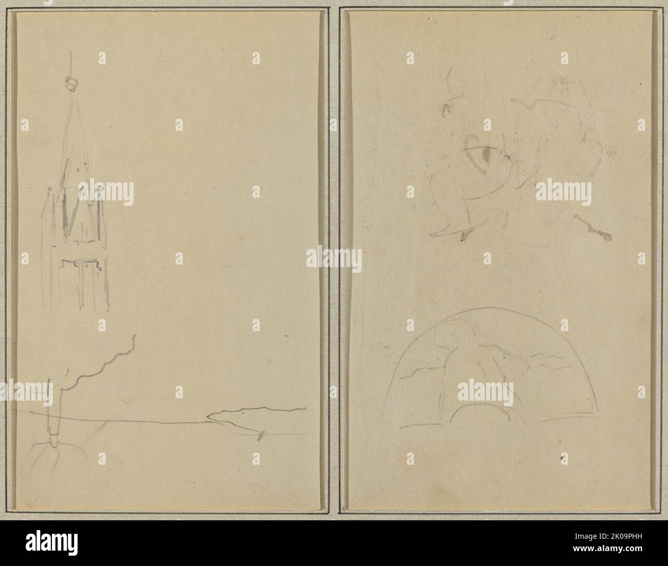 Church Tower; A Sketch of a Fan [recto], 1884-1888 Stock Photo - Alamy