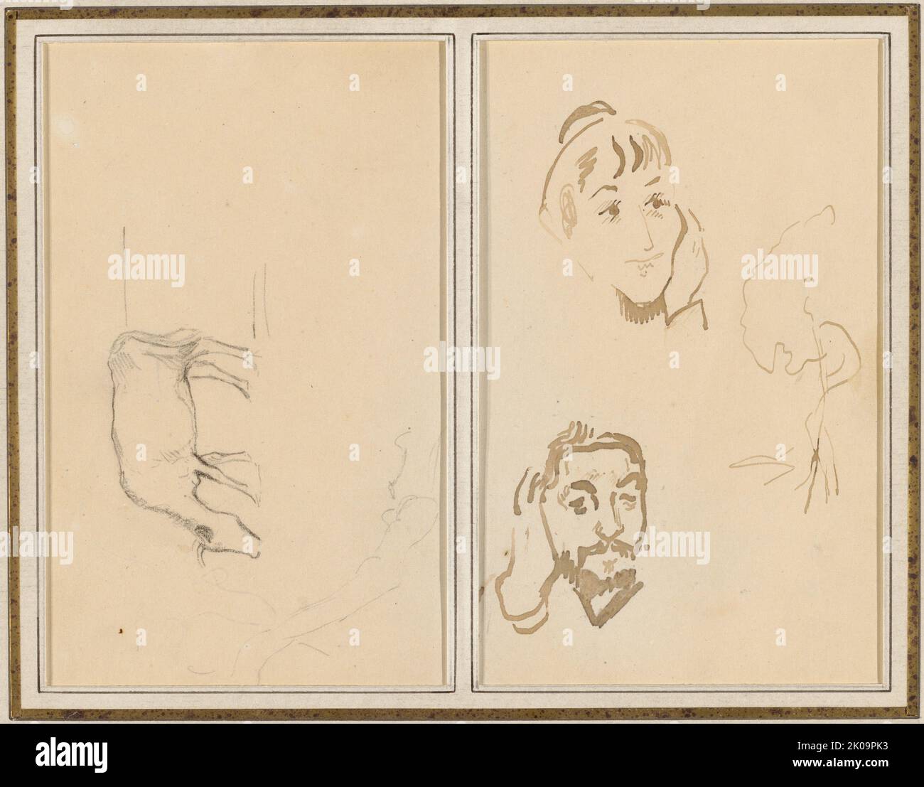 A Grazing Cow; Head of a Woman with Her Hand on Her Cheek, and Head of ...