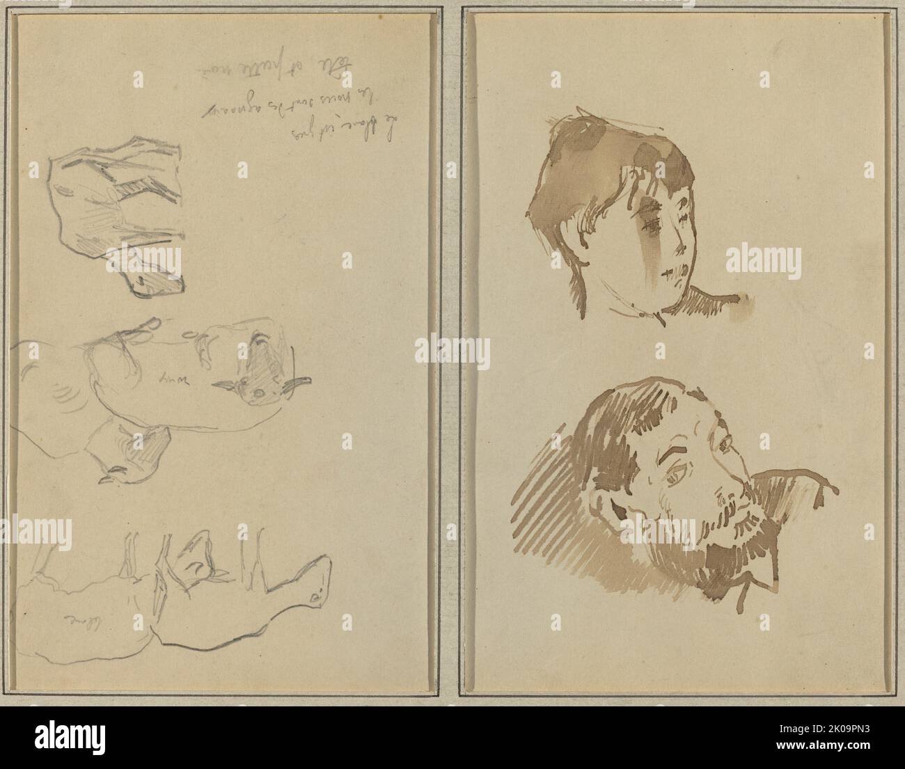 Five Sheep; Head of a Woman and Head of a Bearded Man [recto], 1884 ...