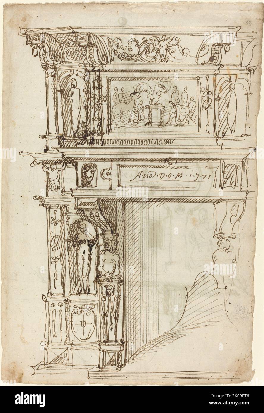 Palatial Mantelpiece with a Scene of Ancient Sacrifice [recto], 1571 ...