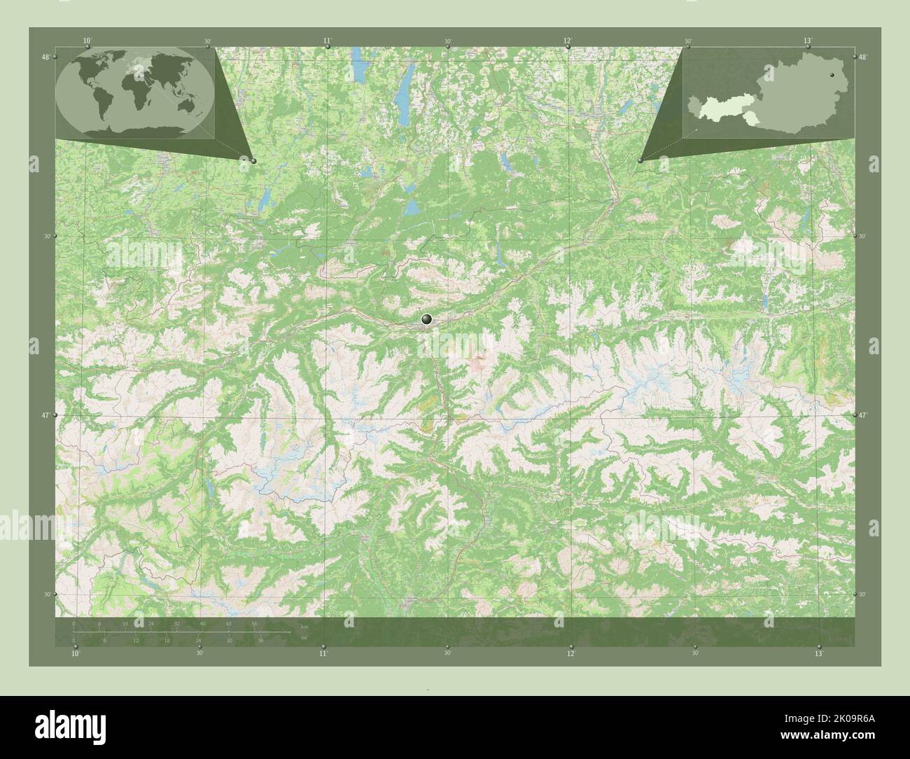 Tirol, state of Austria. Open Street Map. Corner auxiliary location ...
