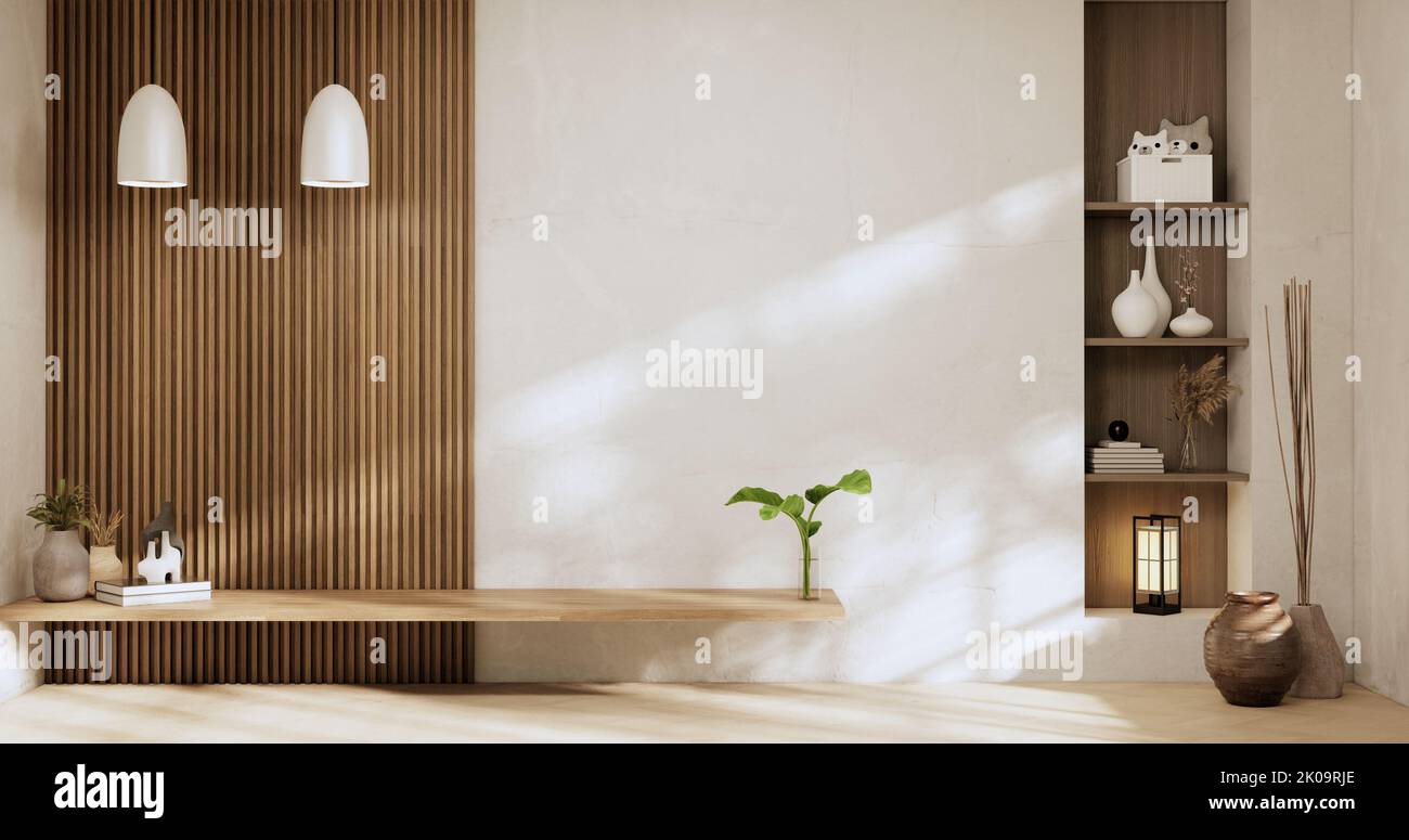Architecture and interior concept Empty room and wood panels wall ...