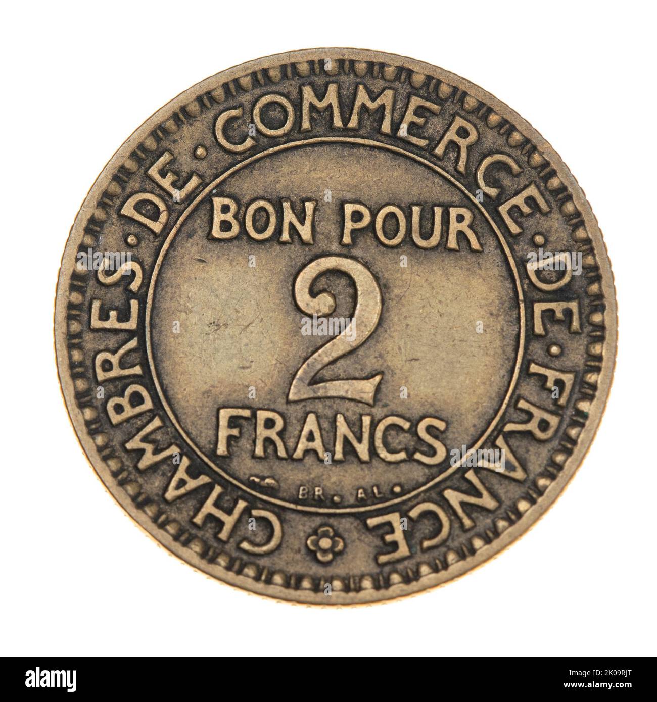 Vintage Revese Side of a 2 Francs Coin dated 1923 Stock Photo - Alamy