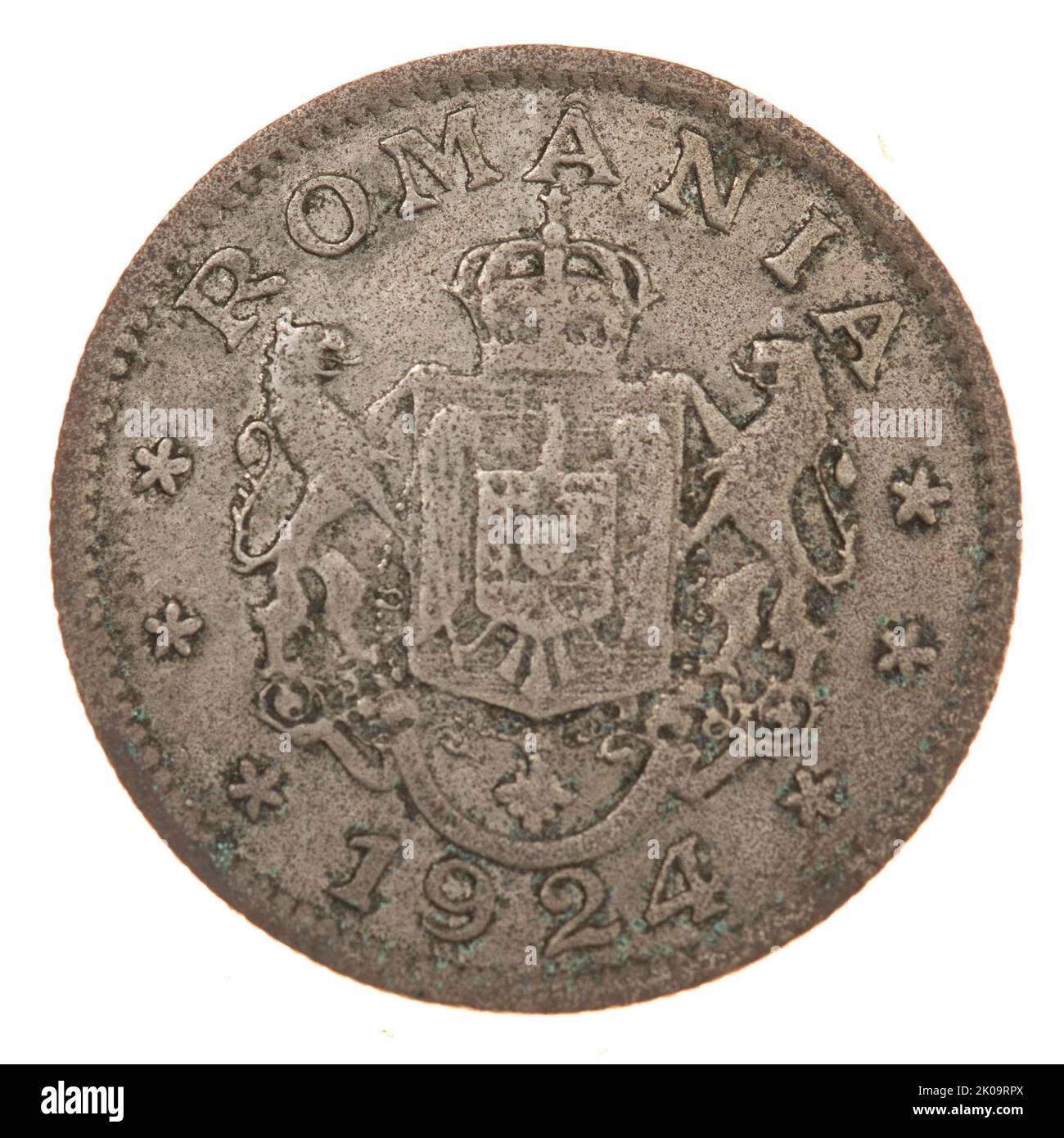 Romania One 1 Leu Coin Dated 1924 - crown and Lions Stock Photo - Alamy