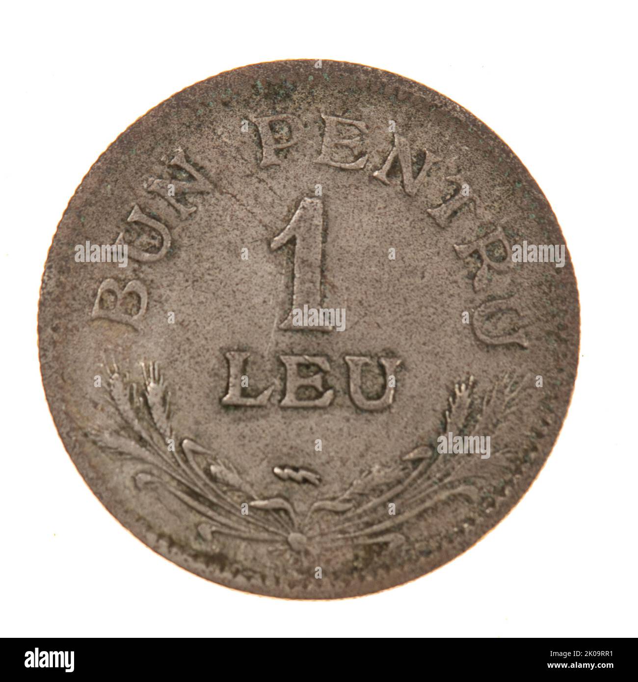 Romania One 1 Leu Coin Dated 1924 - Reverse Side Stock Photo - Alamy