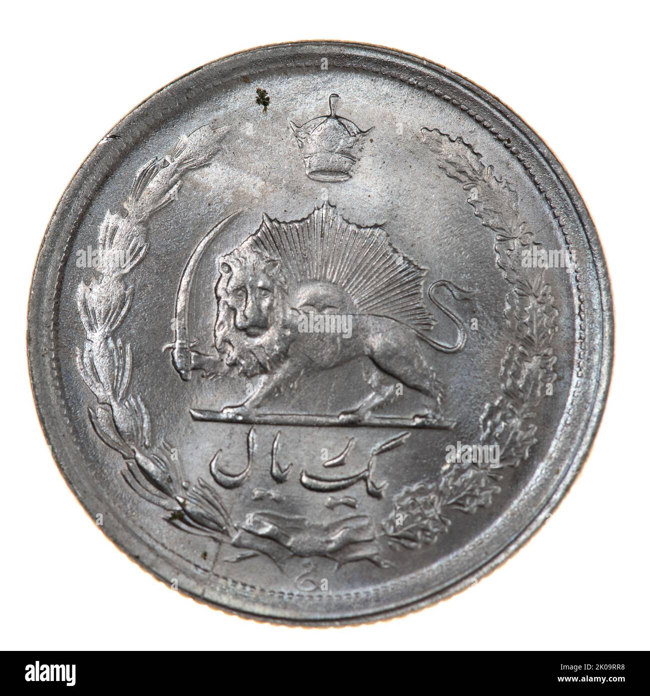 Silver coin from Iran - 1 Rial dated 1950 - Lion and Crown Stock Photo ...