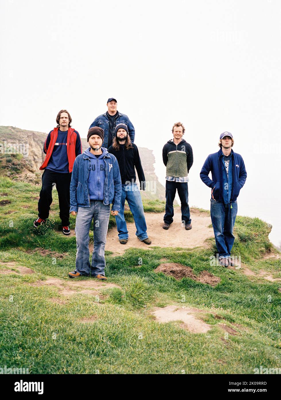 The Bees band, Photographed at Afton Down on the site of the 1970 Isle ...