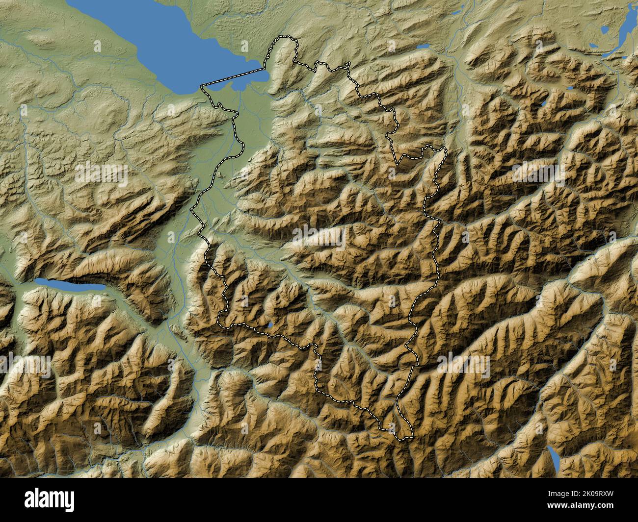 Vorarlberg, state of Austria. Colored elevation map with lakes and ...