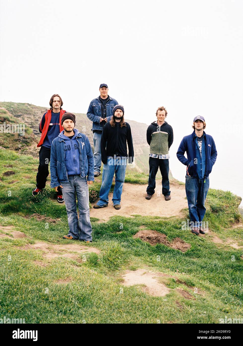 The Bees band, Photographed at Afton Down on the site of the 1970 Isle ...