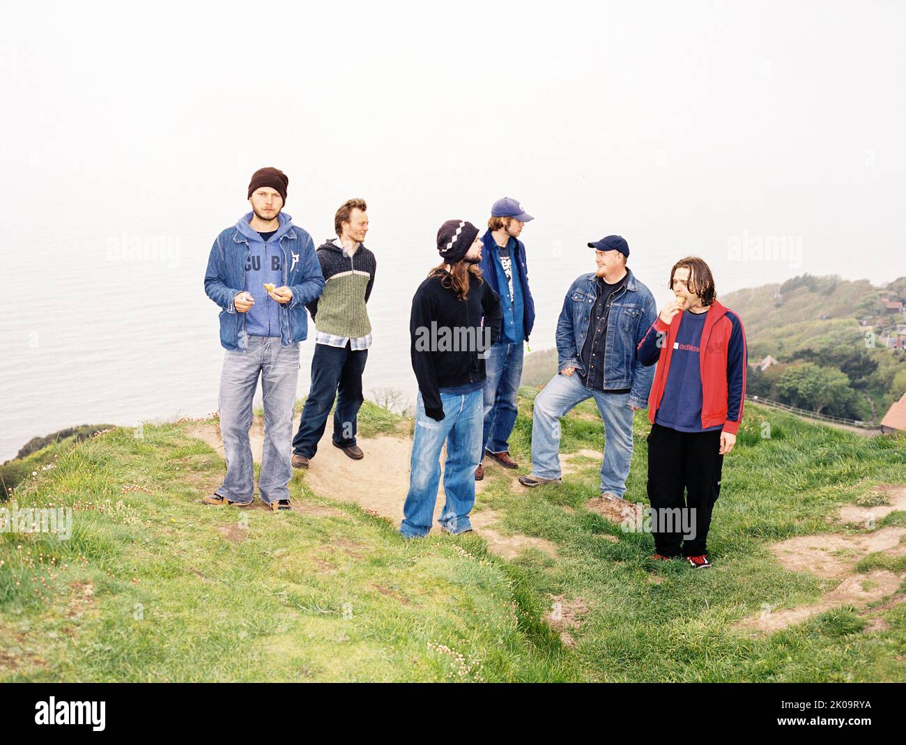 The Bees band, Photographed at Afton Down on the site of the 1970 Isle ...