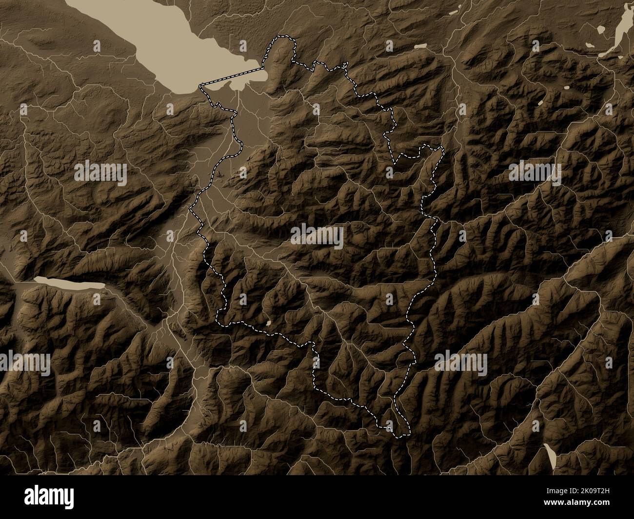 Vorarlberg, state of Austria. Elevation map colored in sepia tones with ...