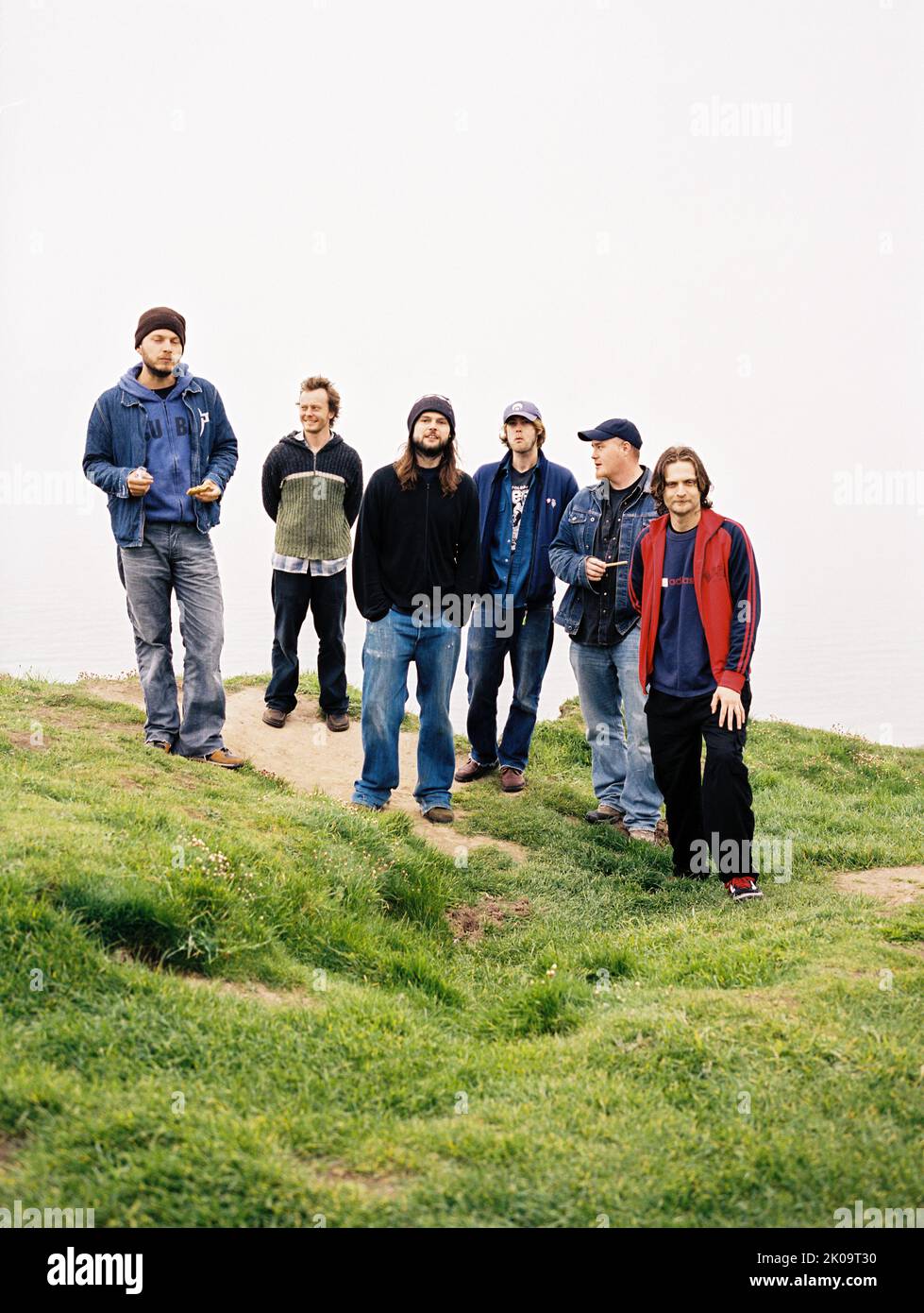 The Bees band, Photographed at Afton Down on the site of the 1970 Isle ...