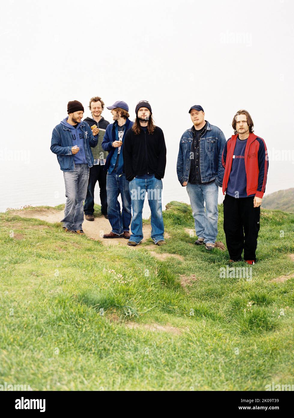 The Bees band, Photographed at Afton Down on the site of the 1970 Isle ...