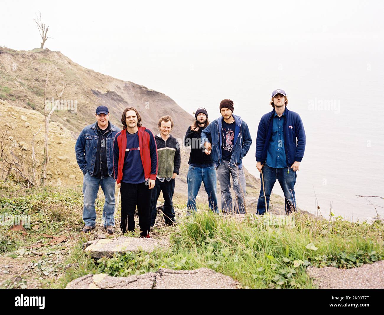 The Bees band, Photographed at Afton Down on the site of the 1970 Isle ...