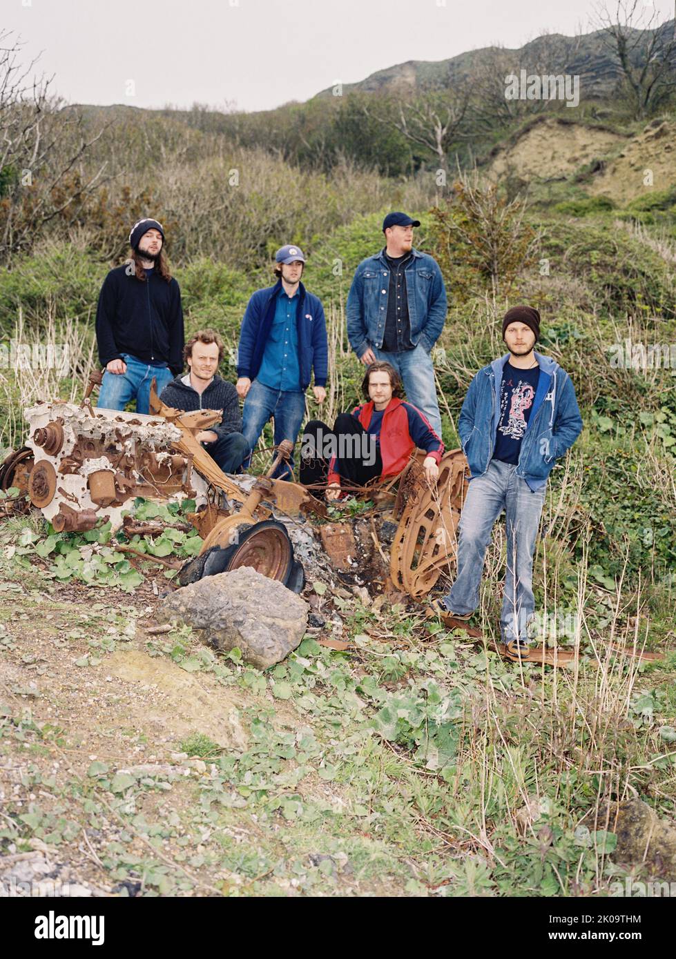 The Bees band, Photographed at Afton Down on the site of the 1970 Isle ...