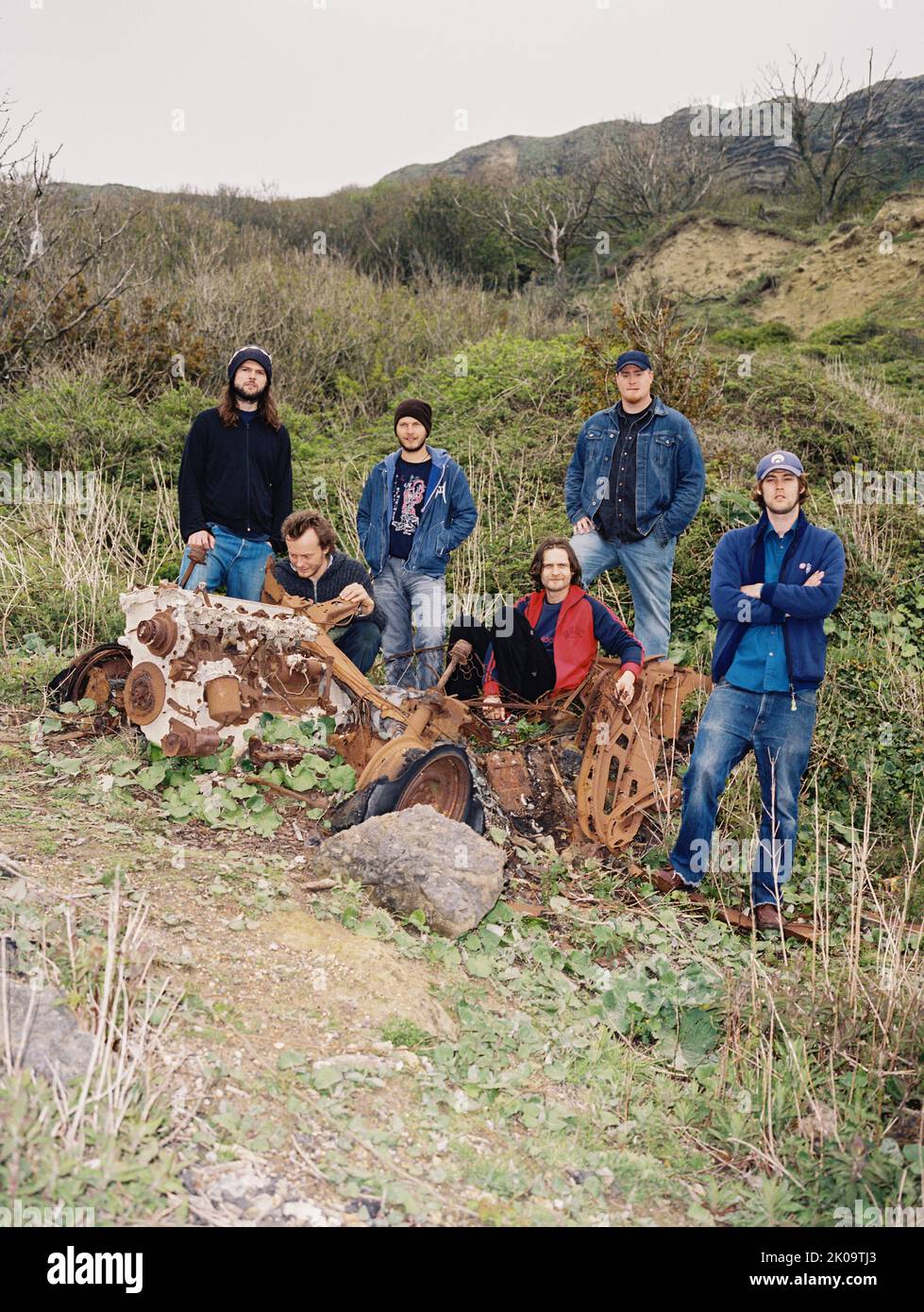 The Bees band, Photographed at Afton Down on the site of the 1970 Isle ...