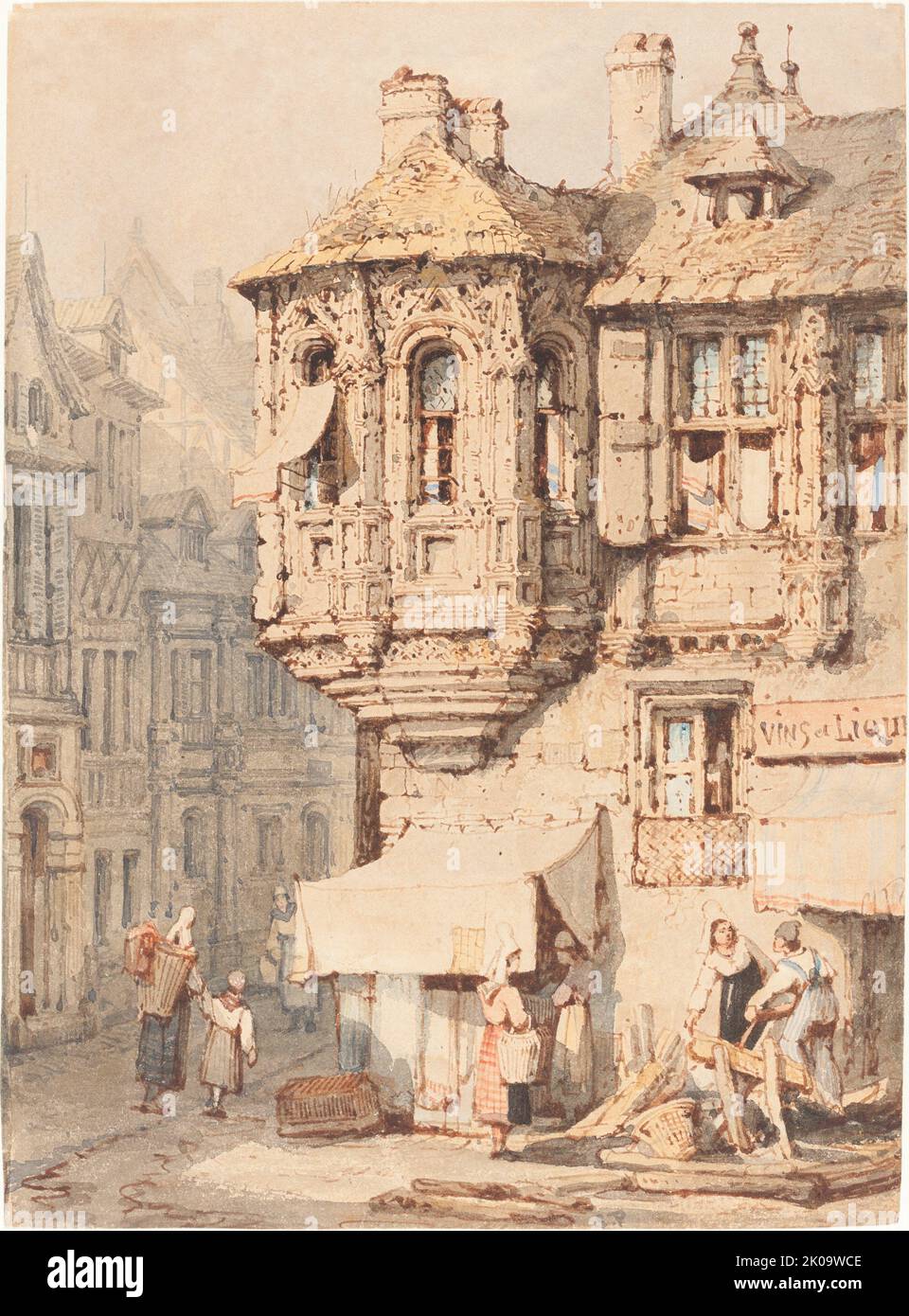 French Street Scene with a Medieval Turret Stock Photo - Alamy