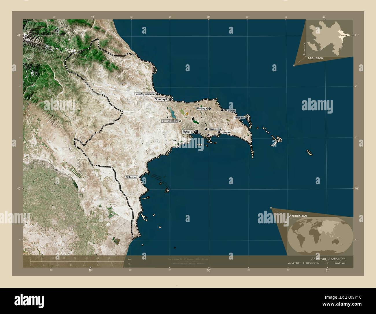 Absheron, region of Azerbaijan. High resolution satellite map ...