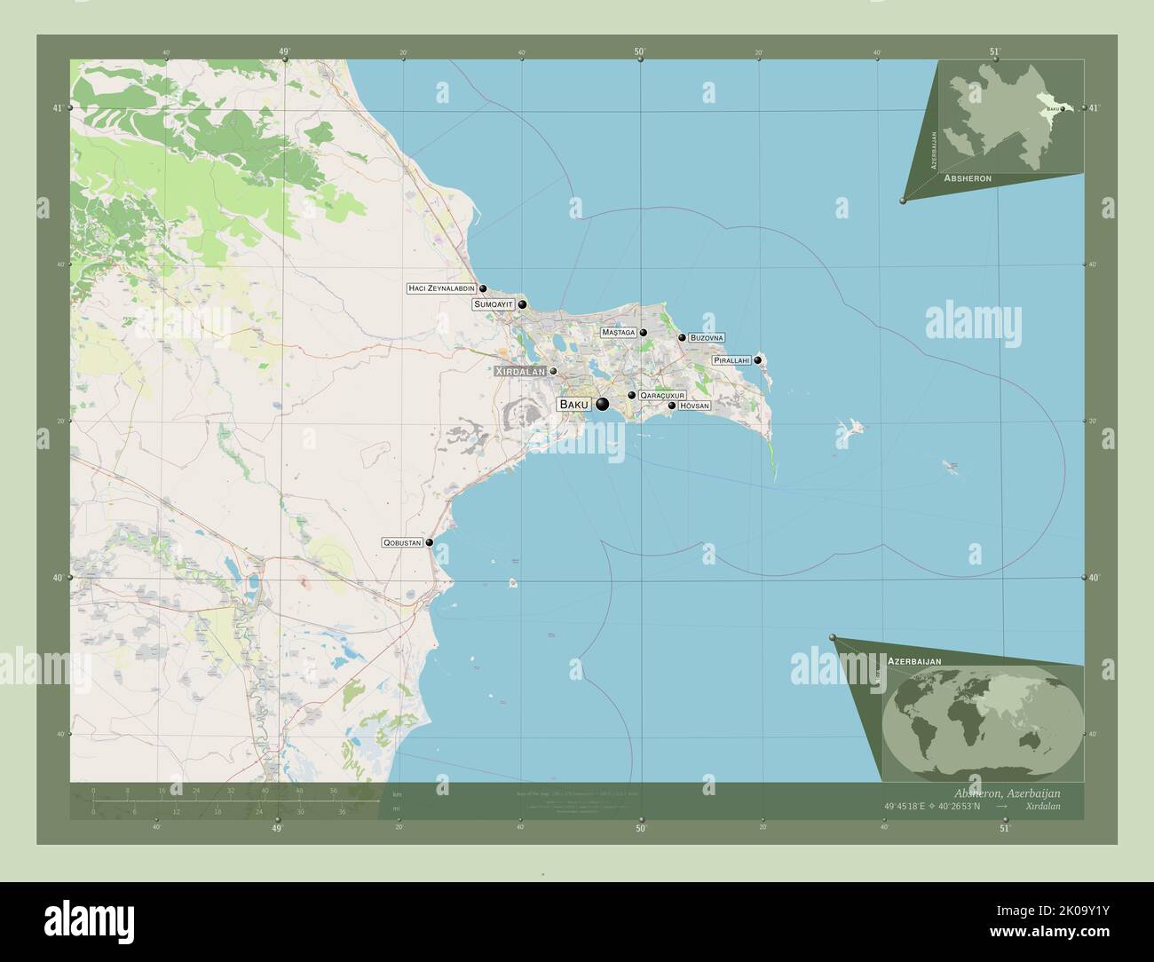 Absheron, region of Azerbaijan. Open Street Map. Locations and names of ...