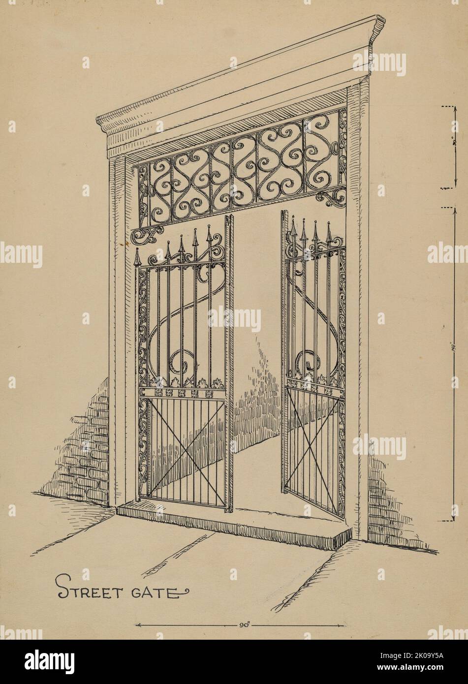Wrought and Cast Iron Gate, c. 1936 Stock Photo - Alamy
