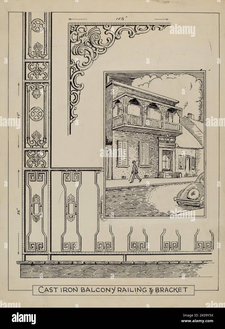 Iron Work on Balcony, c. 1936 Stock Photo - Alamy
