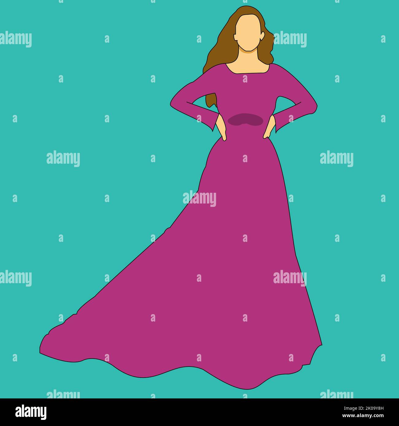 A faceless woman wearing long dress with Fuchsia color, a woman ...