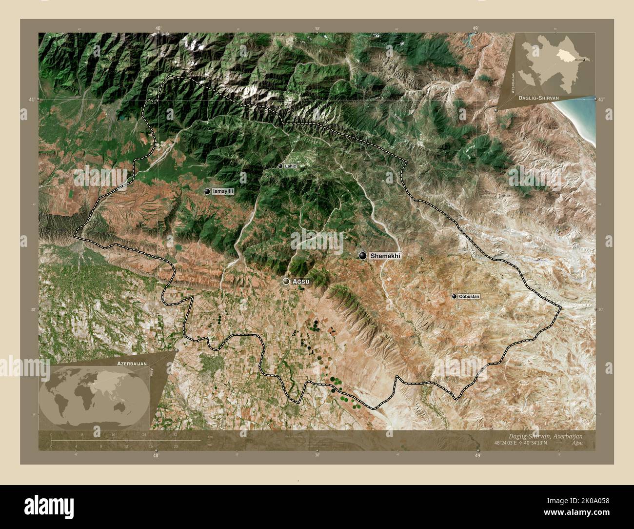 Daglig-Shirvan, region of Azerbaijan. High resolution satellite map ...
