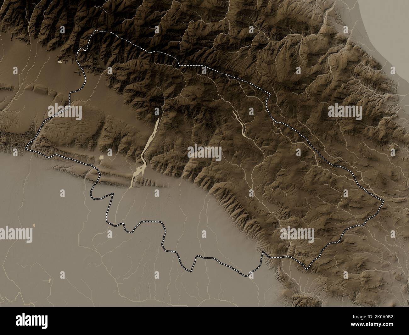 Daglig-Shirvan, region of Azerbaijan. Elevation map colored in sepia ...