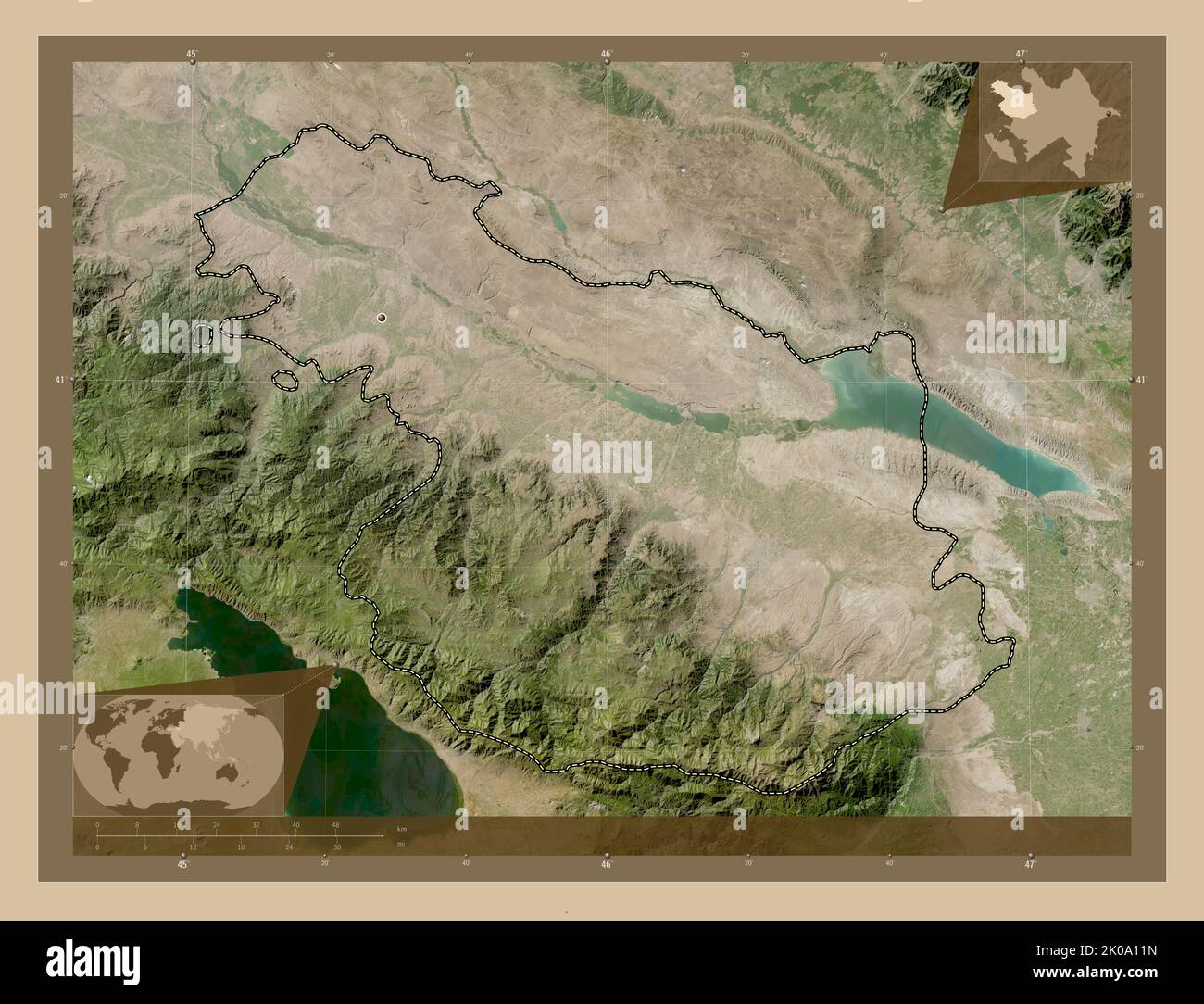 Ganja-Qazakh, region of Azerbaijan. Low resolution satellite map ...
