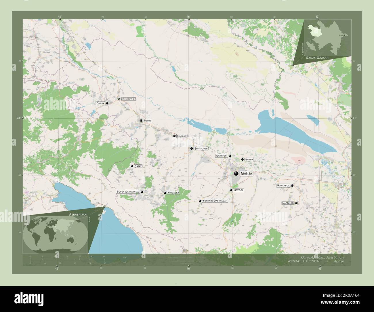 Ganja-Qazakh, region of Azerbaijan. Open Street Map. Locations and ...