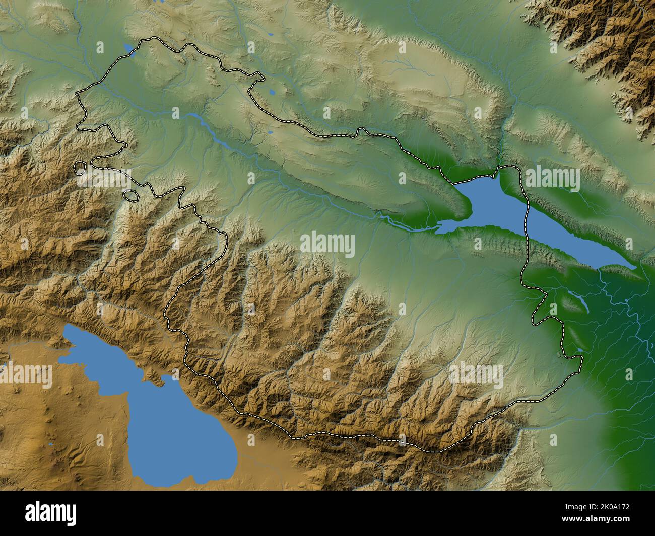 Ganja-Qazakh, region of Azerbaijan. Colored elevation map with lakes ...