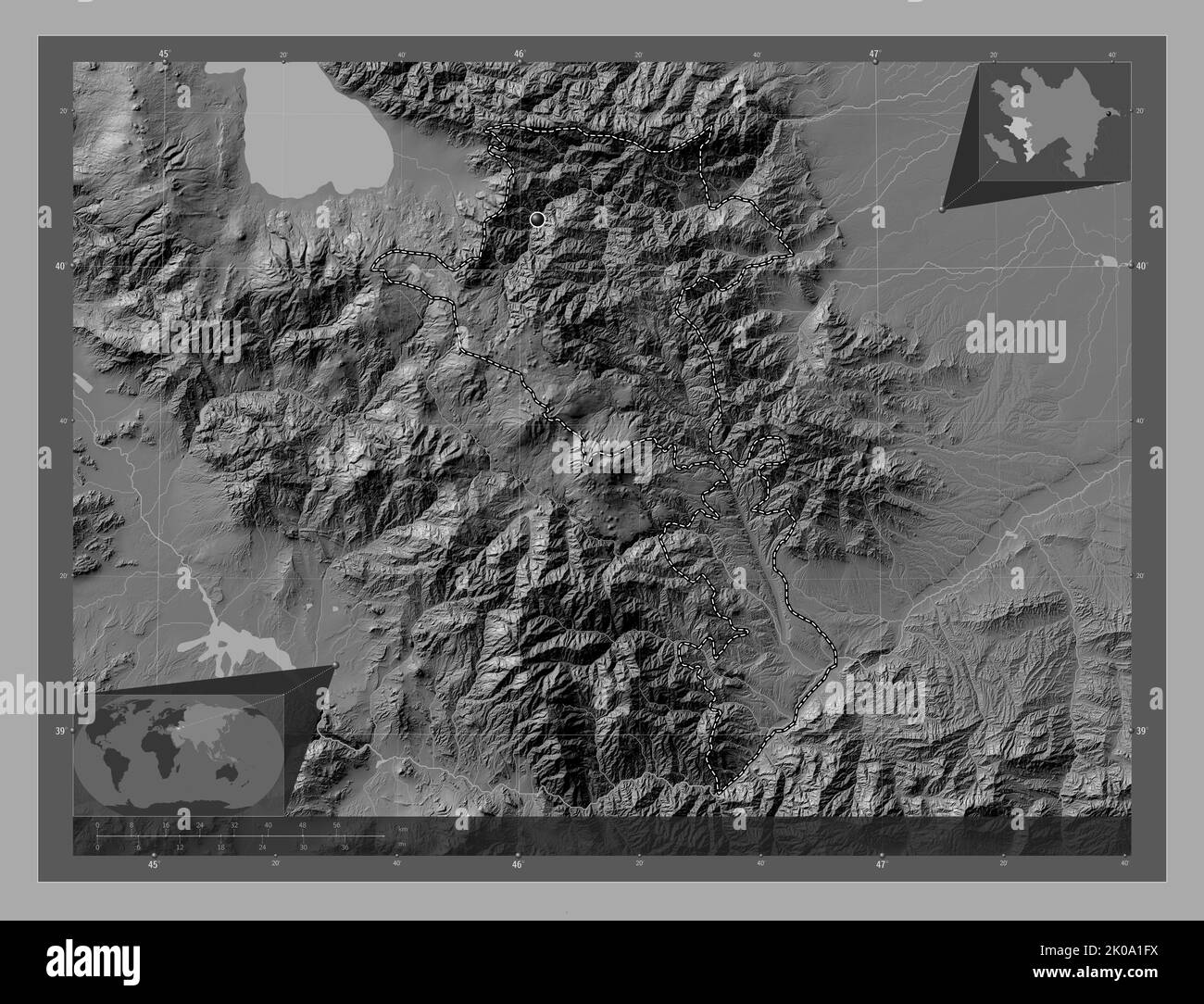 Kalbajar-Lachin, region of Azerbaijan. Bilevel elevation map with lakes ...