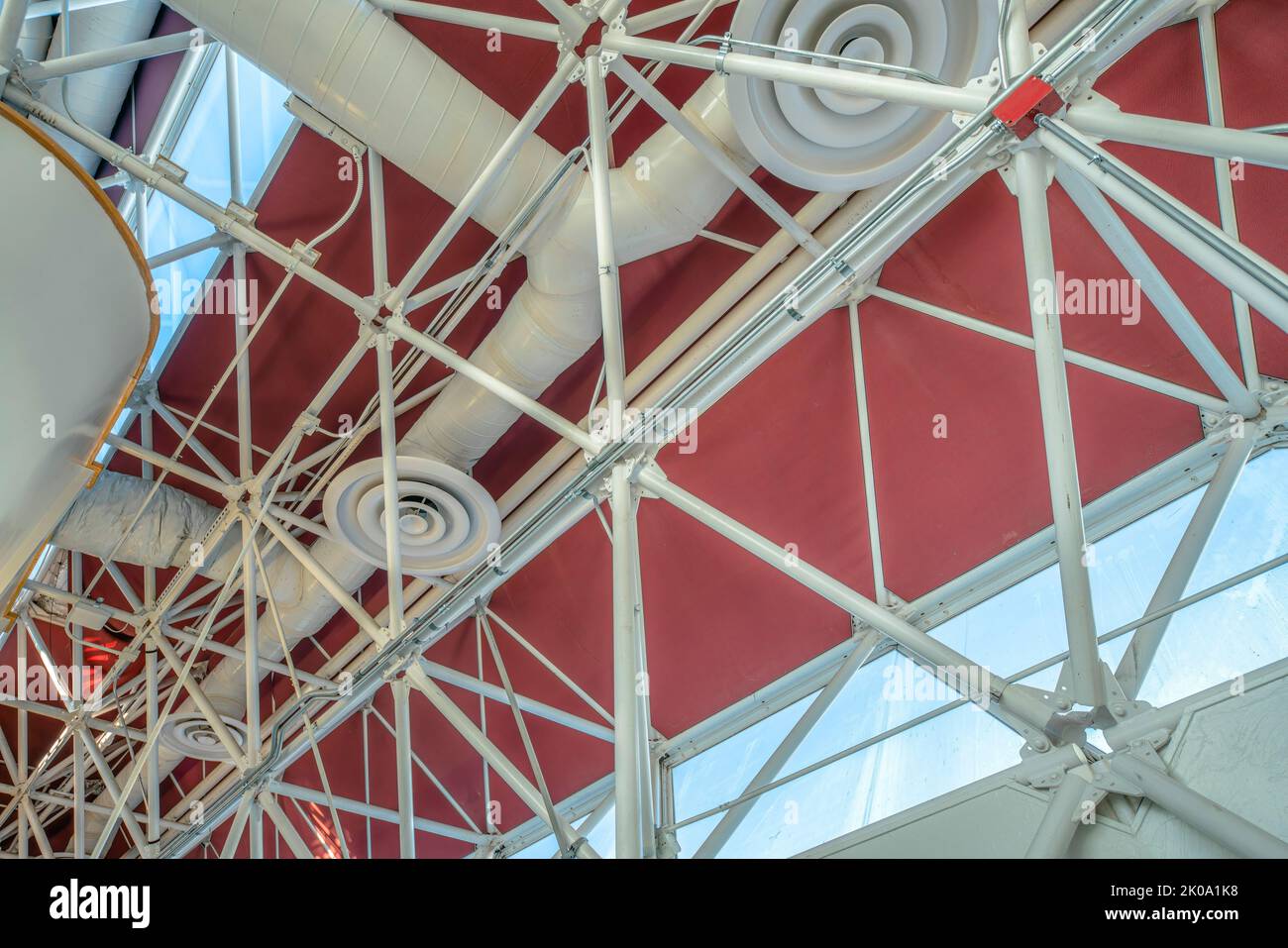 Steel rafters inside a public area at Tucson, Arizona. Steel frameworks ...