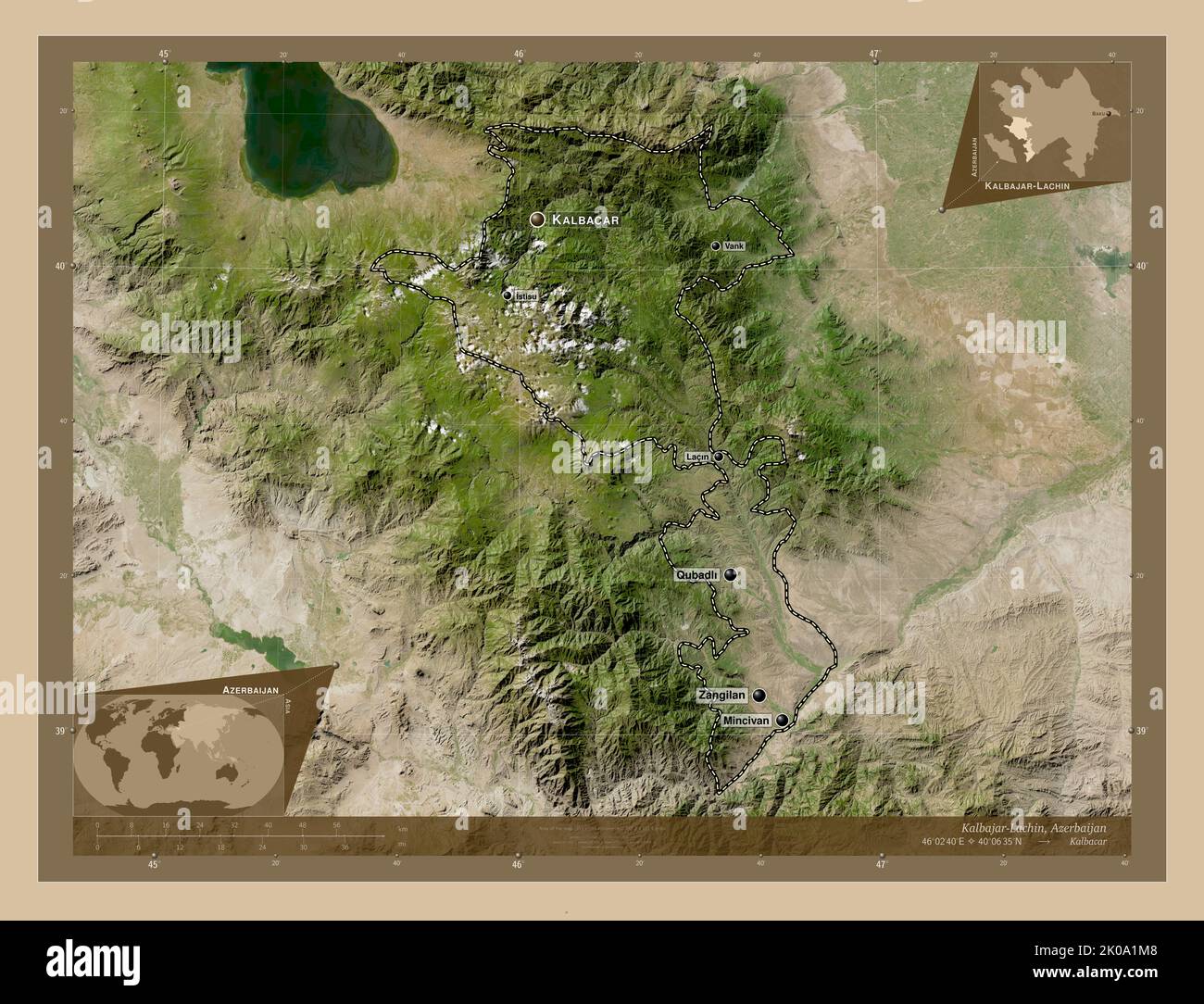 Kalbajar-Lachin, region of Azerbaijan. Low resolution satellite map ...