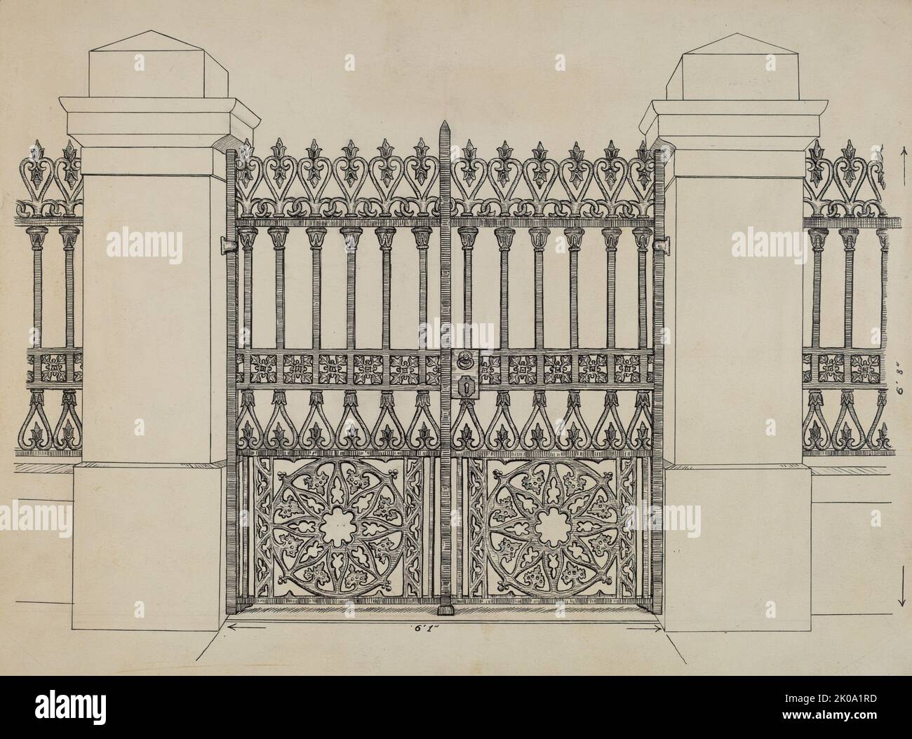 Iron Fence and Gate, c. 1936 Stock Photo - Alamy