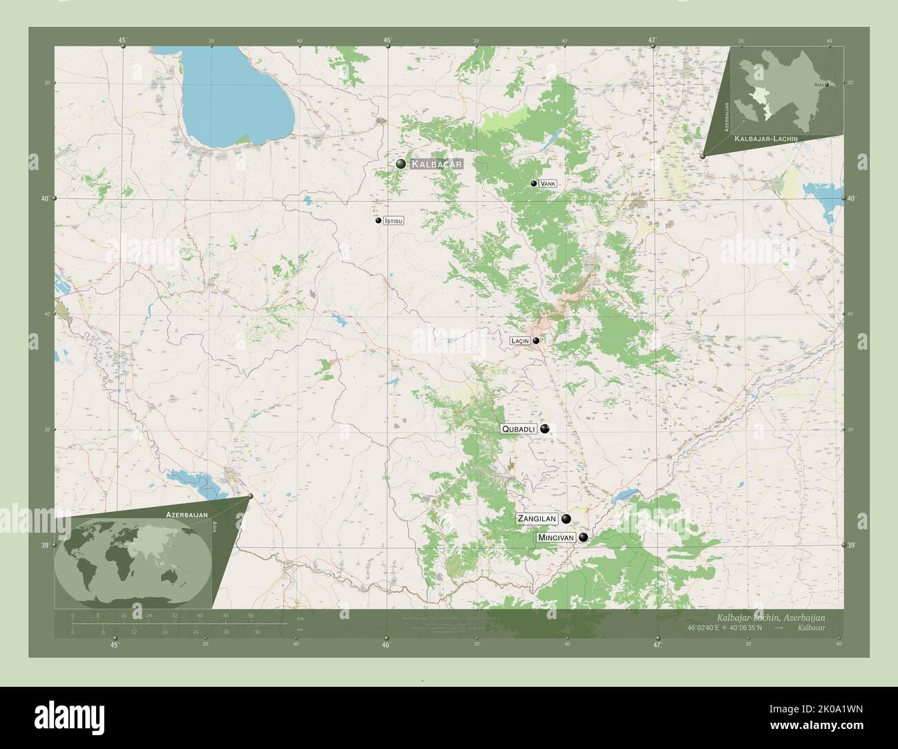 Kalbajar-Lachin, region of Azerbaijan. Open Street Map. Locations and ...