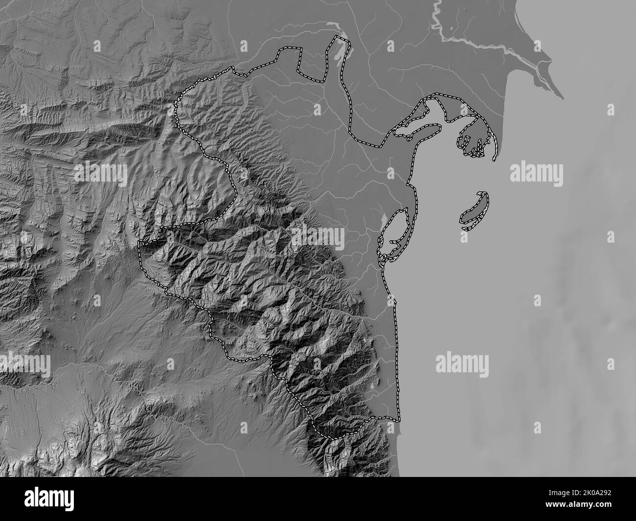 Lankaran, region of Azerbaijan. Bilevel elevation map with lakes and ...