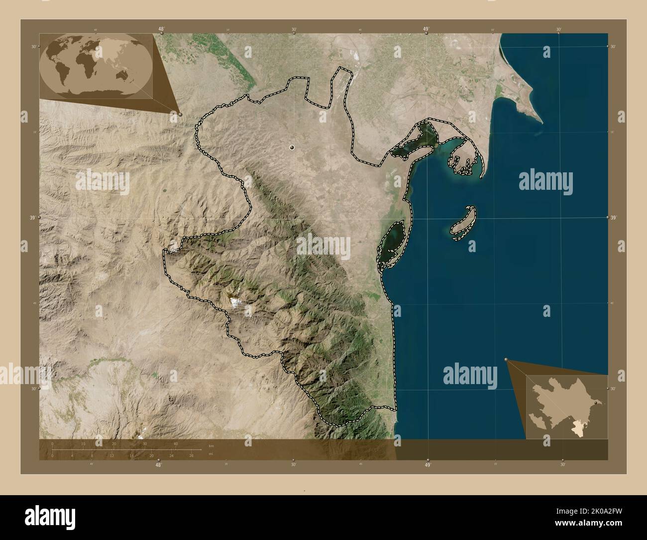 Lankaran, region of Azerbaijan. Low resolution satellite map. Locations ...