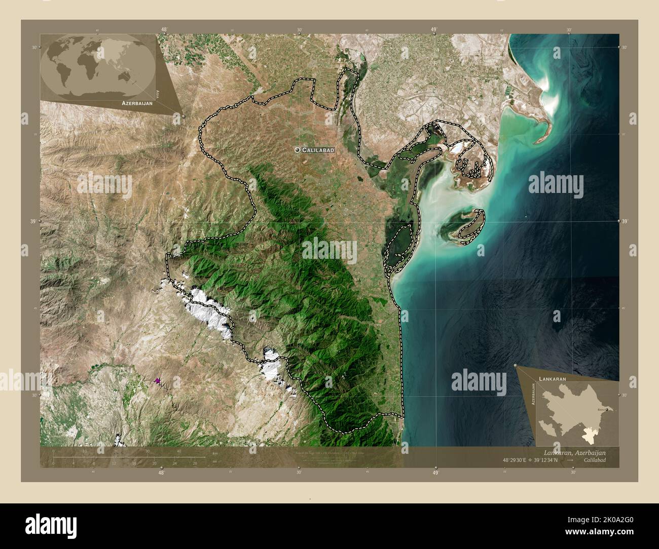 Lankaran, region of Azerbaijan. High resolution satellite map ...