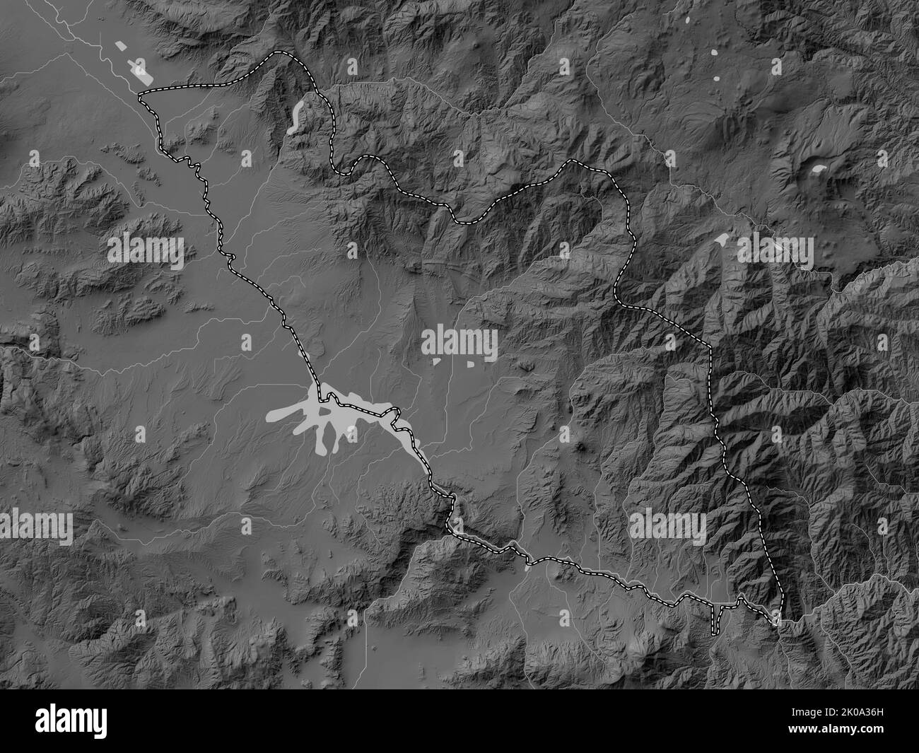 Nakhchivan, region of Azerbaijan. Grayscale elevation map with lakes ...