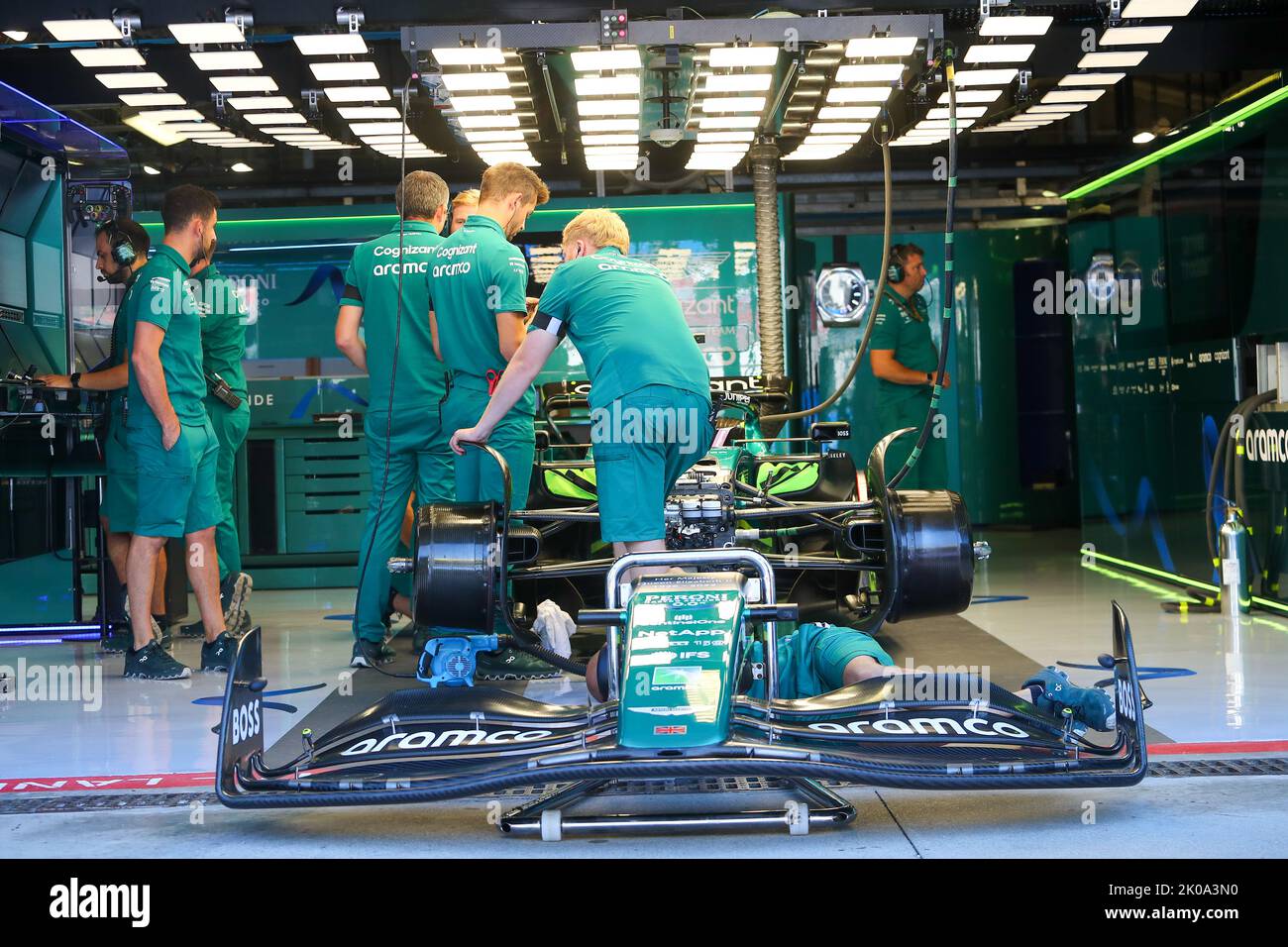 Aston Martin Aramco Cognizant F1 Team mechanicals at work on the car Stock Photo - Alamy