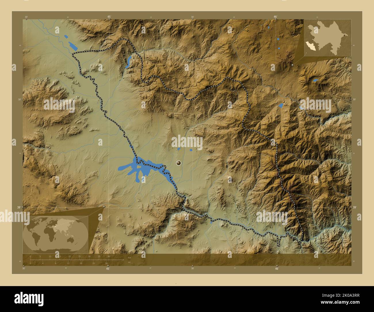 Nakhchivan, region of Azerbaijan. Colored elevation map with lakes and ...