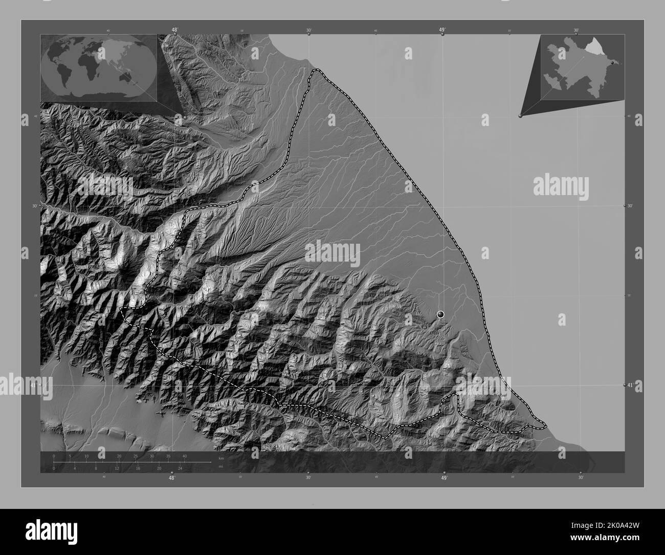 Quba-Khachmaz, region of Azerbaijan. Bilevel elevation map with lakes ...